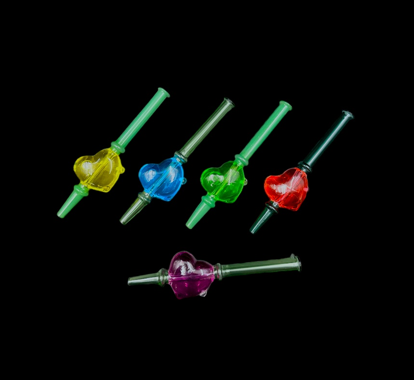 Glass Nectar Collector Straw Hearts 7 Golden Cedar Wholesale